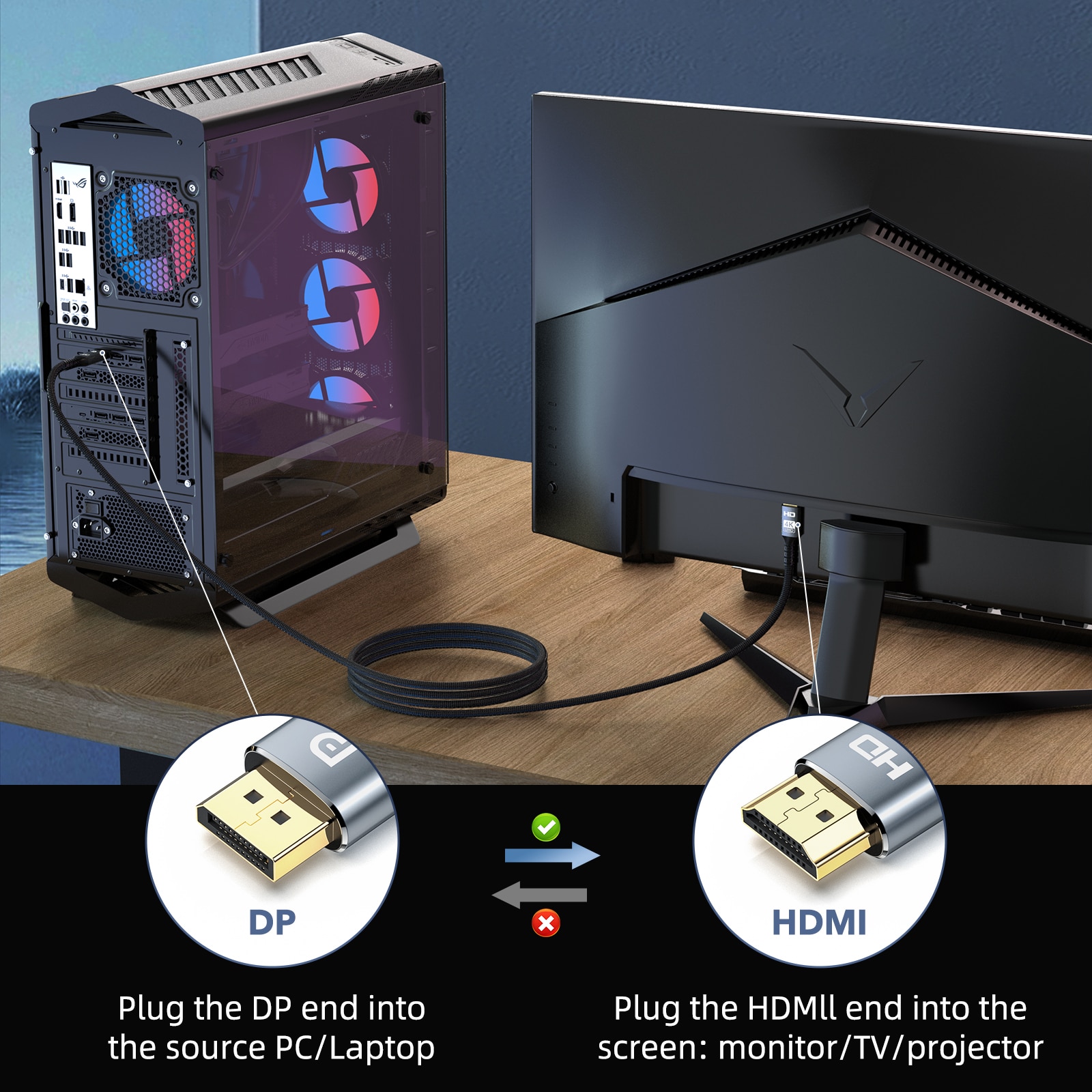Cablu Adaptor, Display Port la HDMI 4K HDR Tata, JADAYA, 3M, Convertor ...