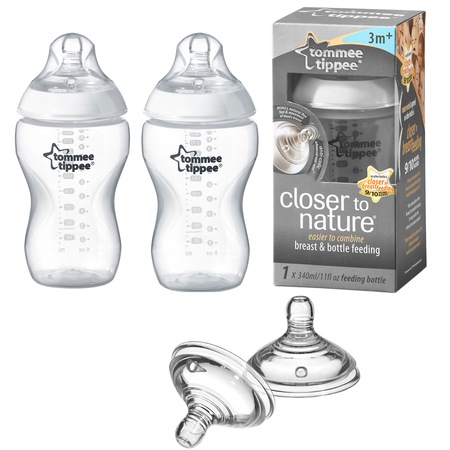 Pachet Tommee Tippee 2 Biberoane, 340 ml + Set 2 Tetine Anticolici cu ...