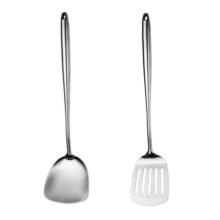 Set de 2 ustensile pentru wok din inox, rezistente la caldura, lungi ...
