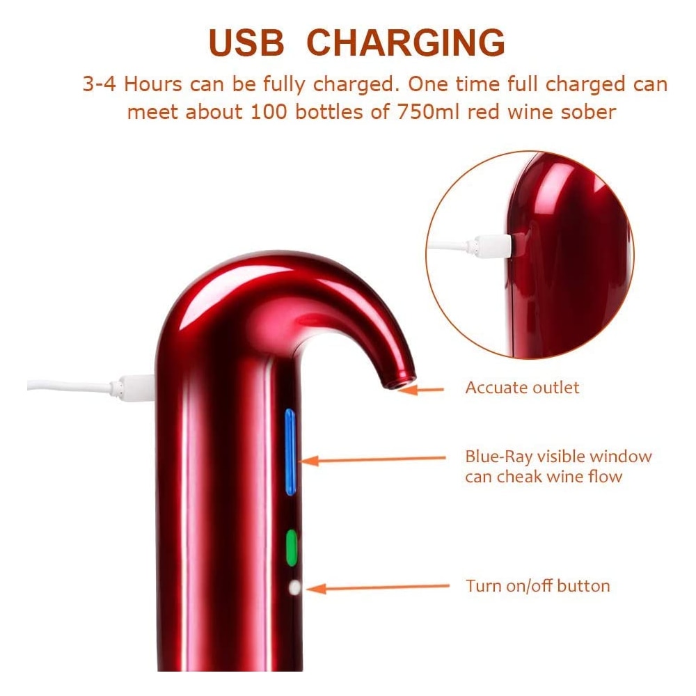 Aerator electric pentru vin Cozevdnt, Portabil, Incarcare USB, Rosu ...