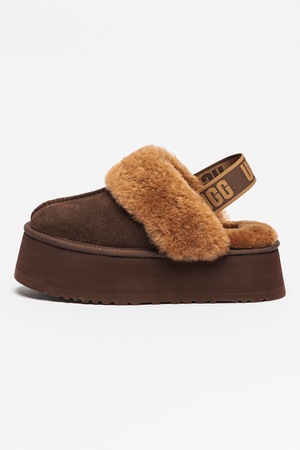 UGG, Saboti slingback flatform din piele intoarsa Funkette, Maro fango ...