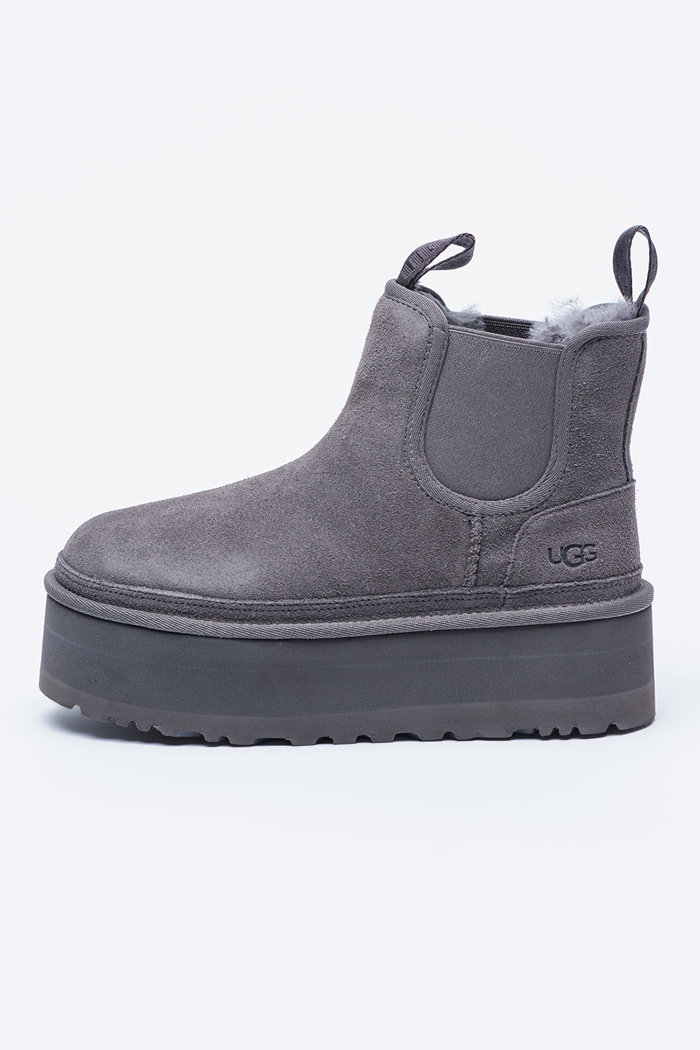UGG, Ghete Chelsea flatform de piele intoarsa cu segmente din material ...