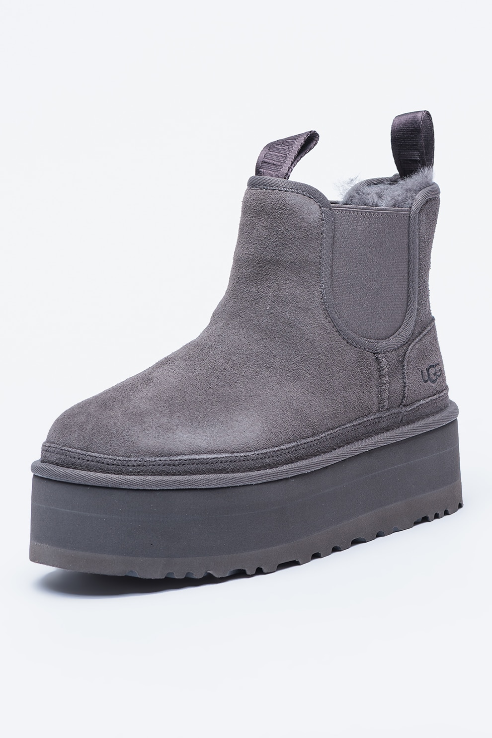 UGG, Ghete Chelsea flatform de piele intoarsa cu segmente din material ...