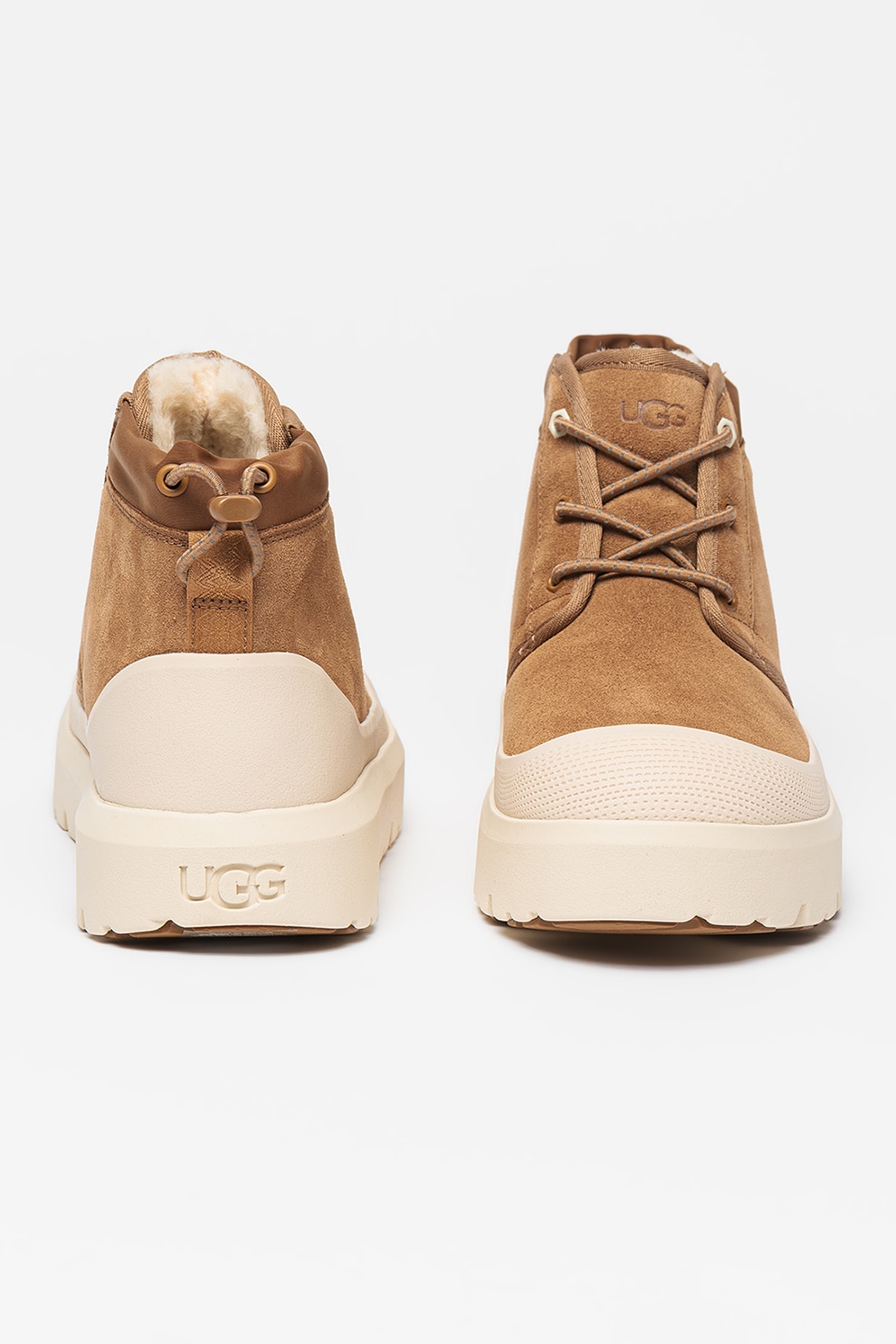 UGG, Ghete impermeabile din piele intoarsa Neumel, Alb fildes, Caramel ...