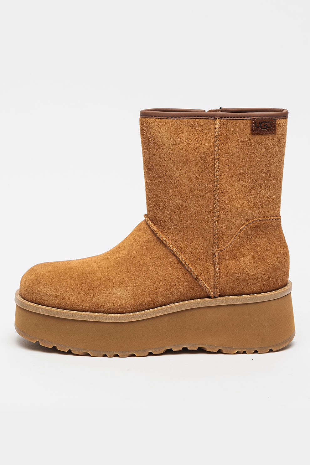 UGG, Ghete flatform de piele intoarsa Cutyfunc, Caramel, 7 - eMAG.ro