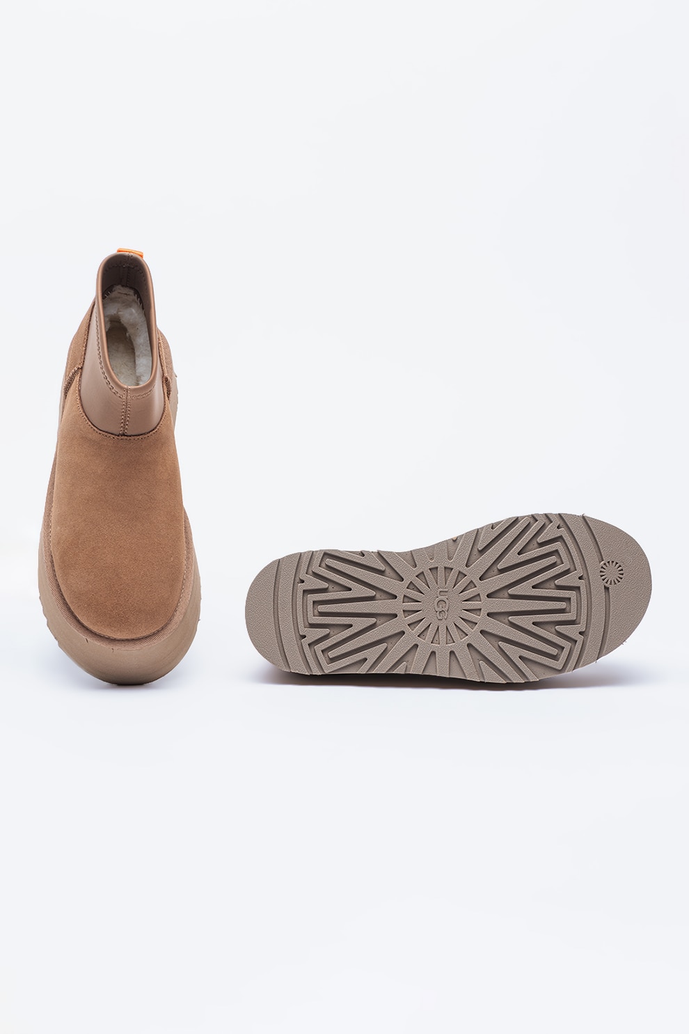 UGG, Ghete de piele intoarsa cu segment din material textil Classic ...