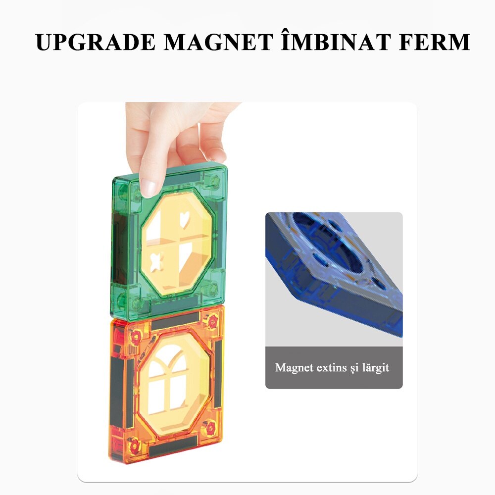Set 94 piese magnetice de construit educational si creativ pentru copii ...