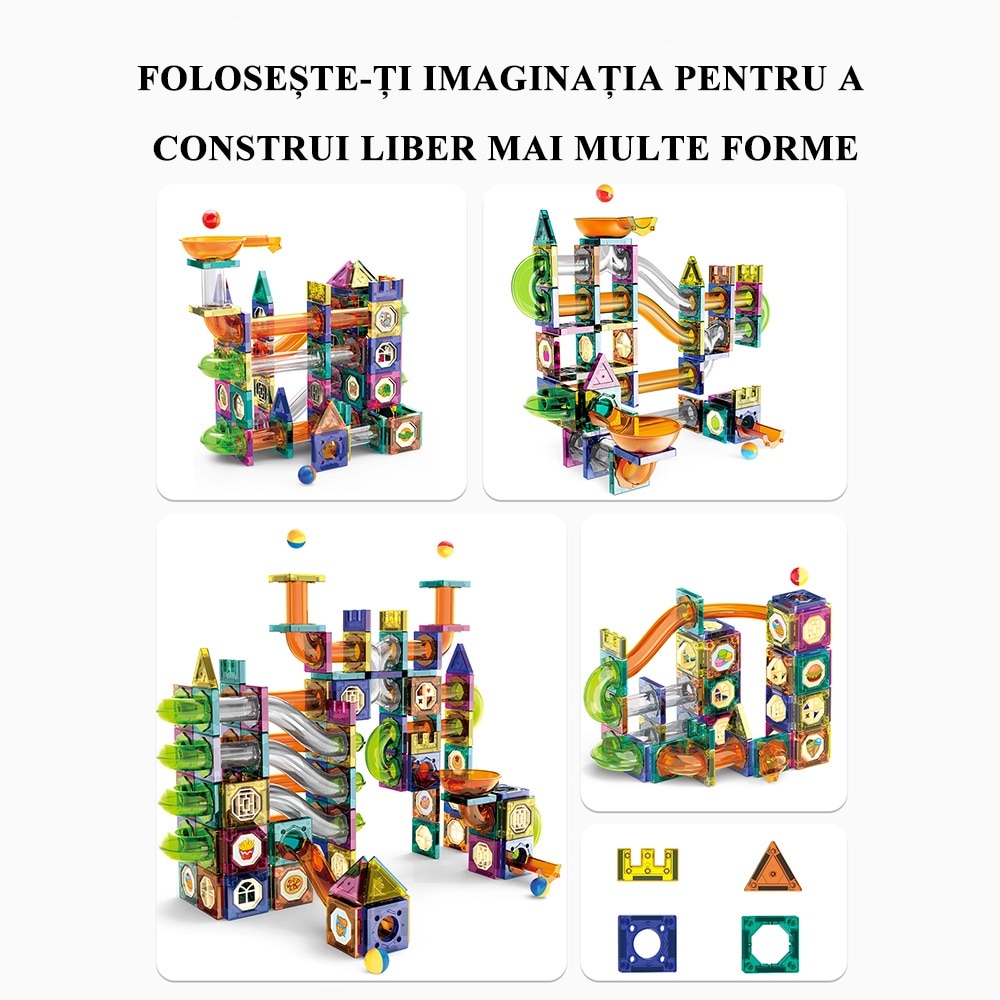 Set 94 piese magnetice de construit educational si creativ pentru copii ...