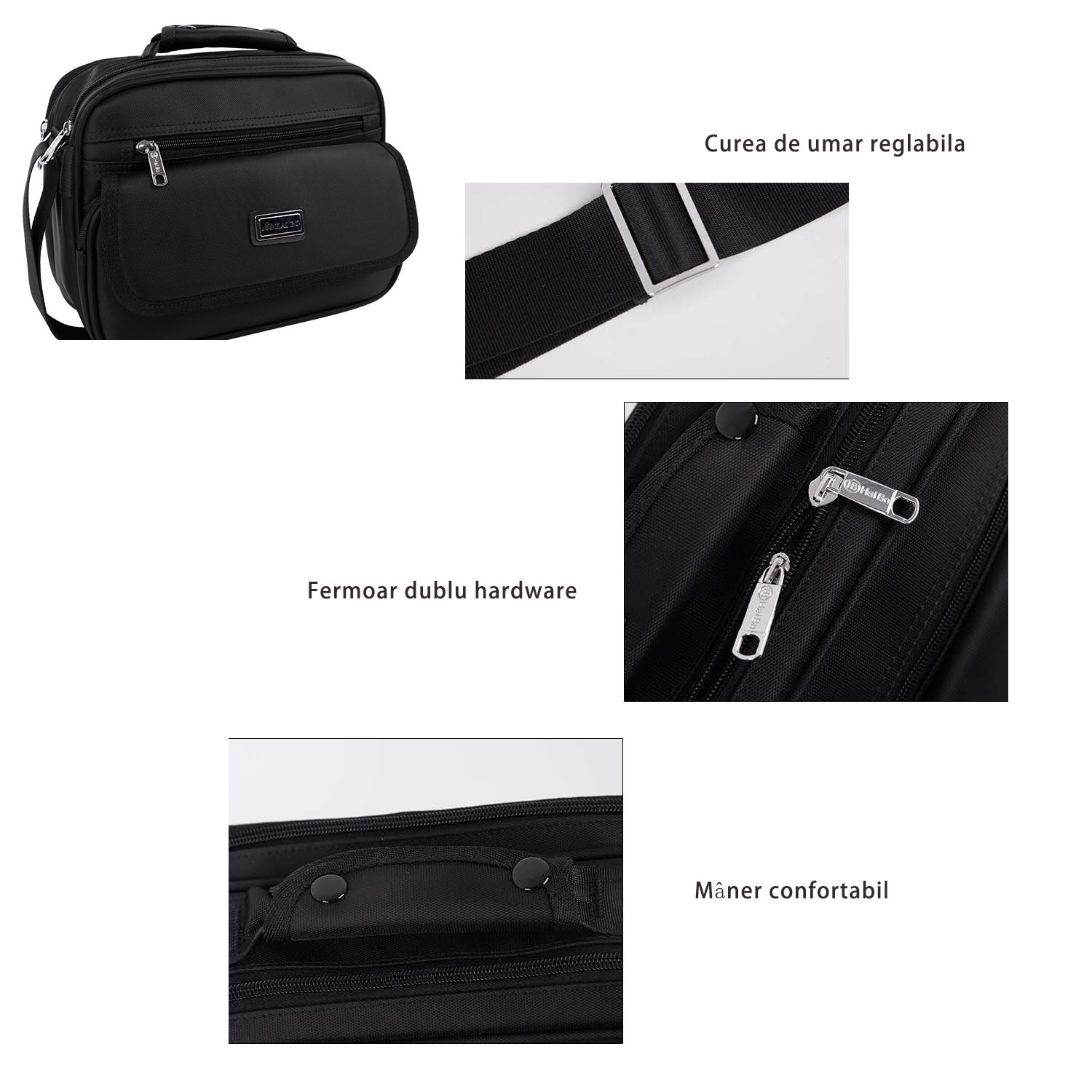 Férfi válltáska, vastagított Oxford szövet, 33x 25 x 14 cm, fekete ...