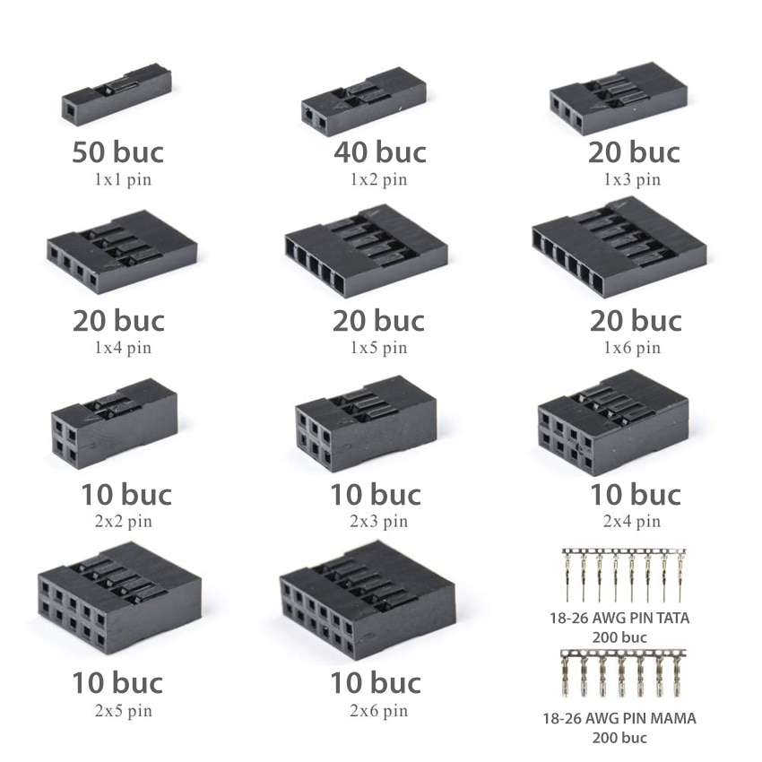 Set conectori si pini crimpare Chucai, Mama-Tata, 620 piese, 1-12 pini ...