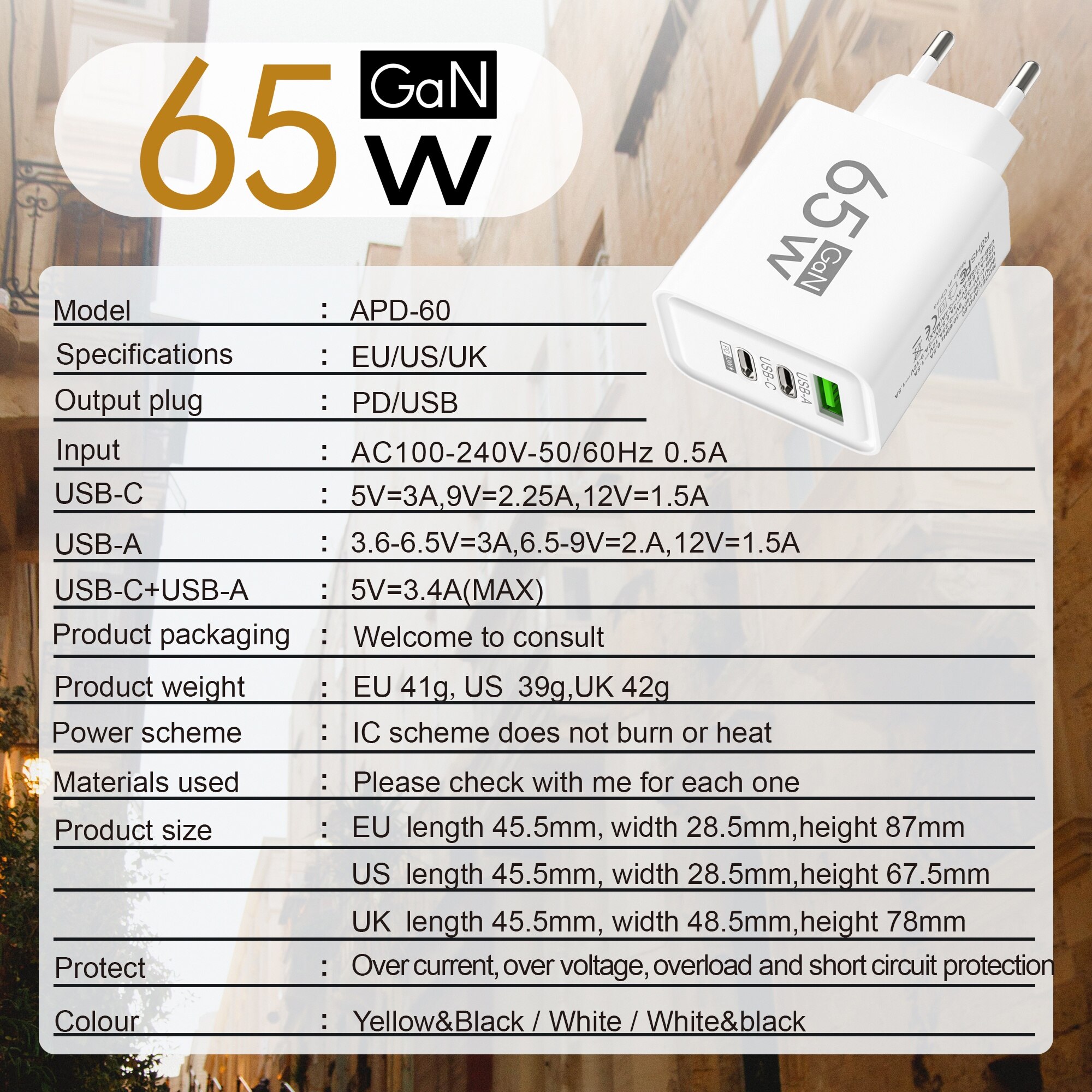Incarcator pentru tableta pentru telefon mobil, incarcator rapid 65w ...