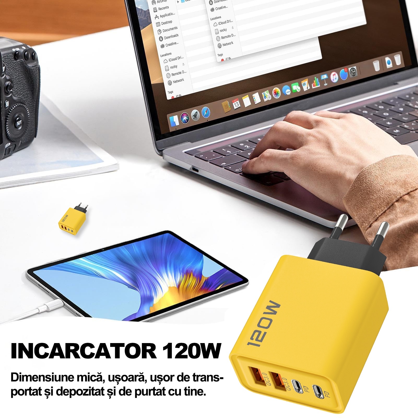 Incarcator pentru telefon mobil si tableta, adaptor PD dublu de ...