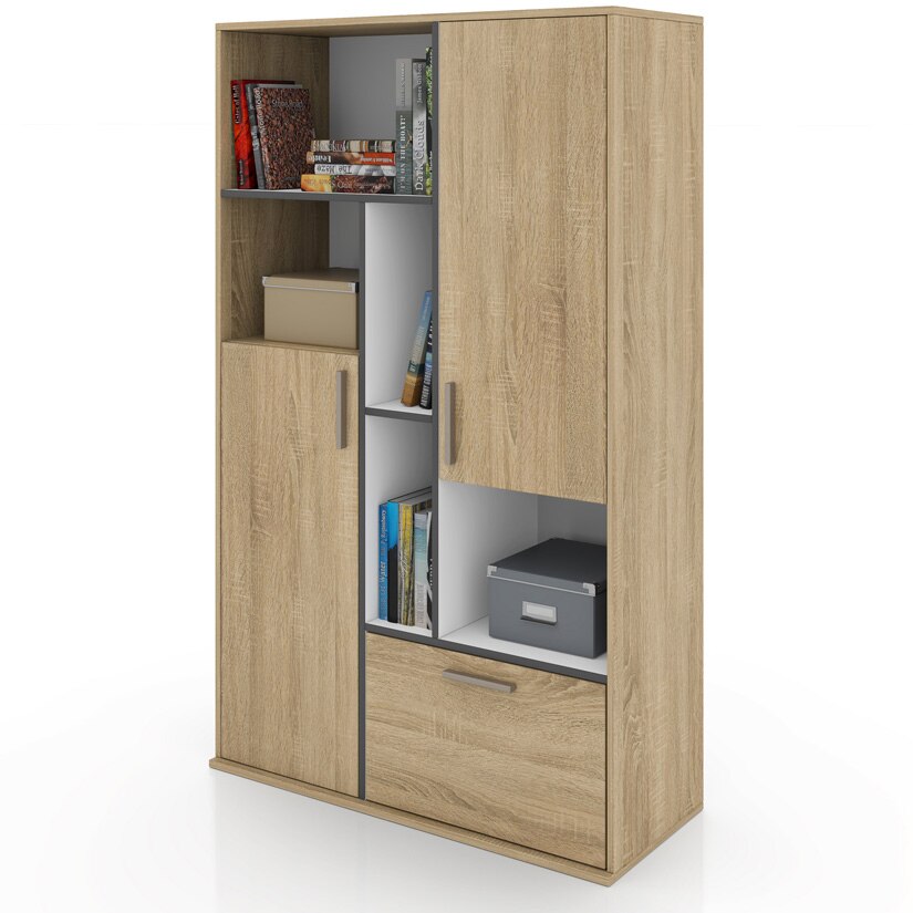 Dulap Irim Cairo, 100x163x42, 3 usi, 7 polite, culoare sonoma/alb - eMAG.ro