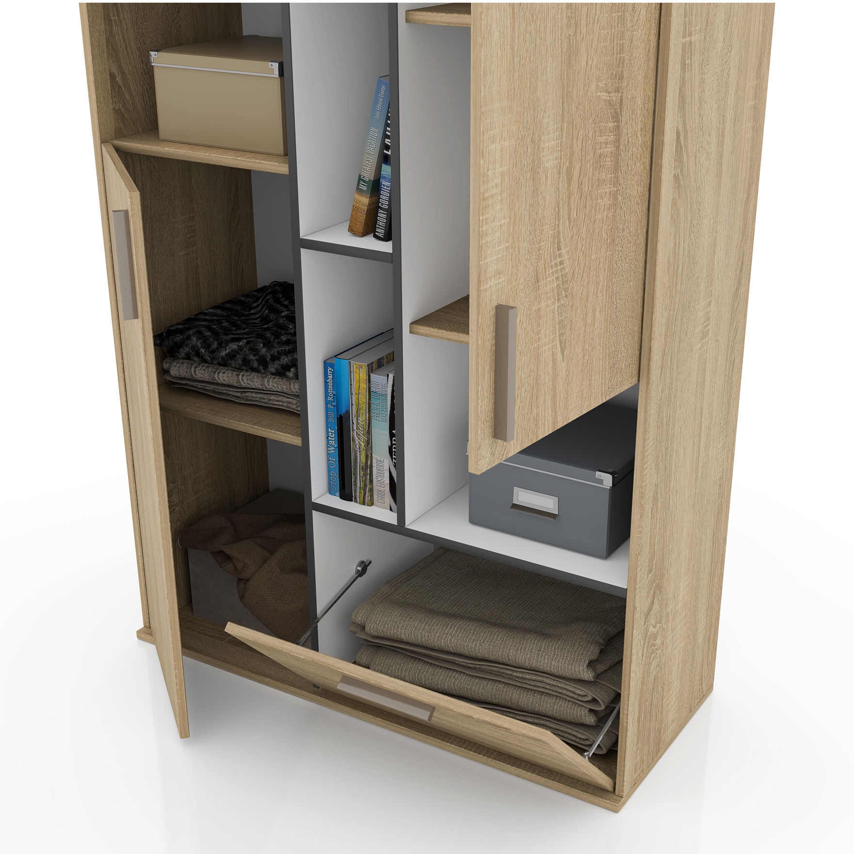 Dulap Irim Cairo, 100x163x42, 3 usi, 7 polite, culoare sonoma/alb - eMAG.ro