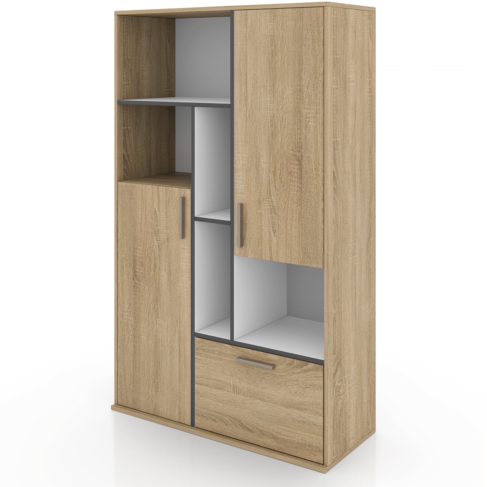 Dulap Irim Cairo, 100x163x42, 3 usi, 7 polite, culoare sonoma/alb - eMAG.ro