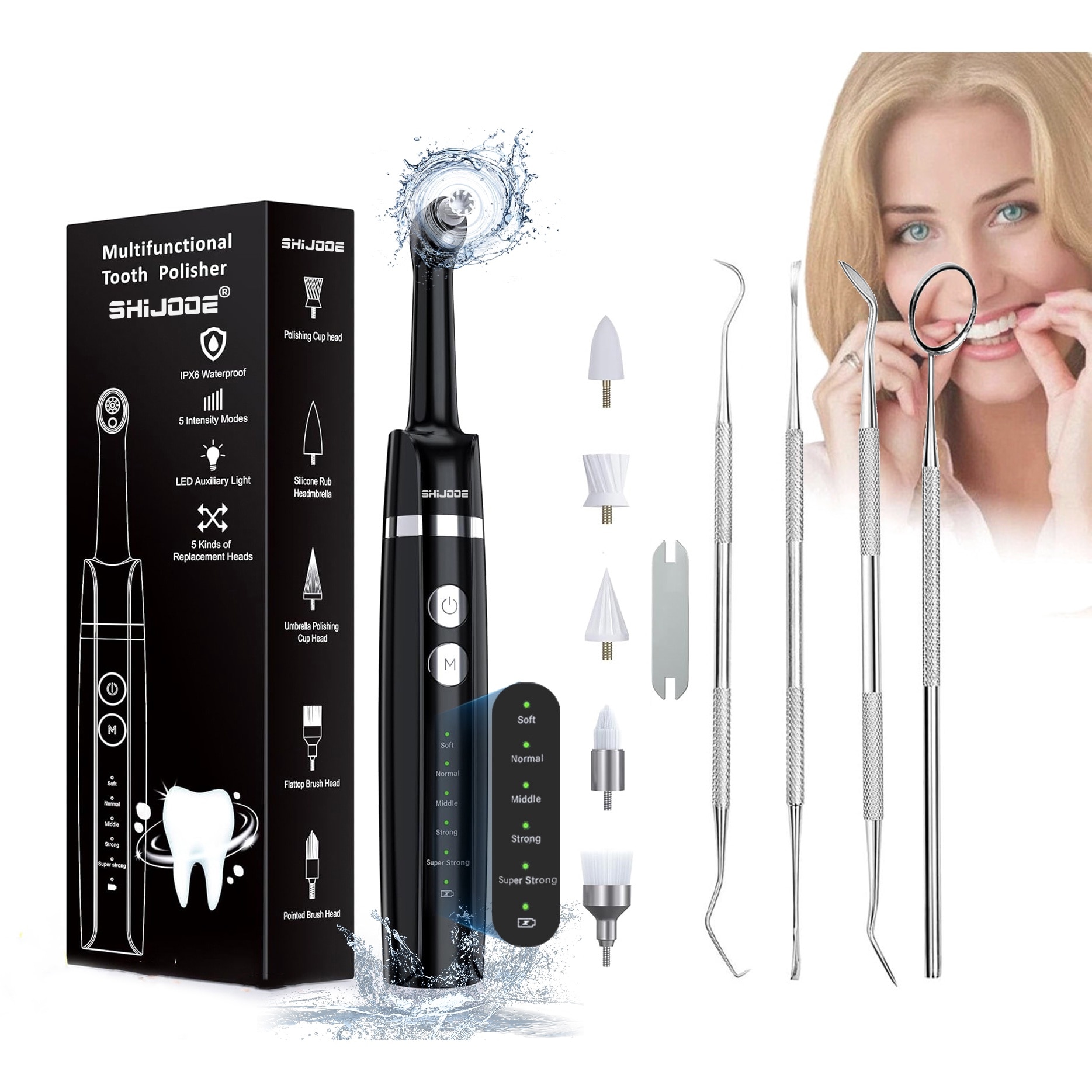 Aparat Pentru Albirea si Lustruirea Dintilor，SHIJOOE®, Indepartare tartru, Portabil, 5 moduri de ...
