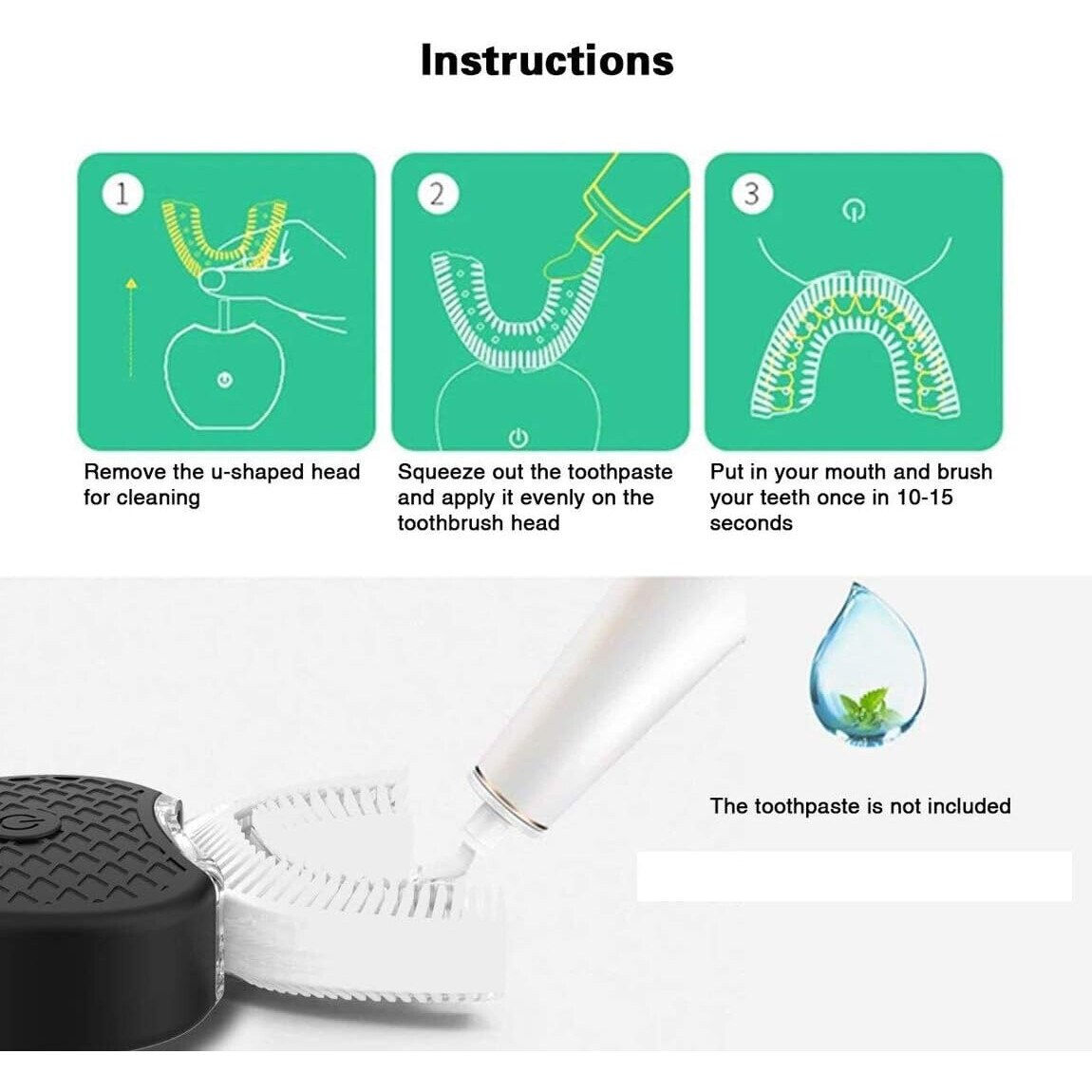 Periuta de dinti electrica U-Shape, kit de albire a dintilor, cu ...