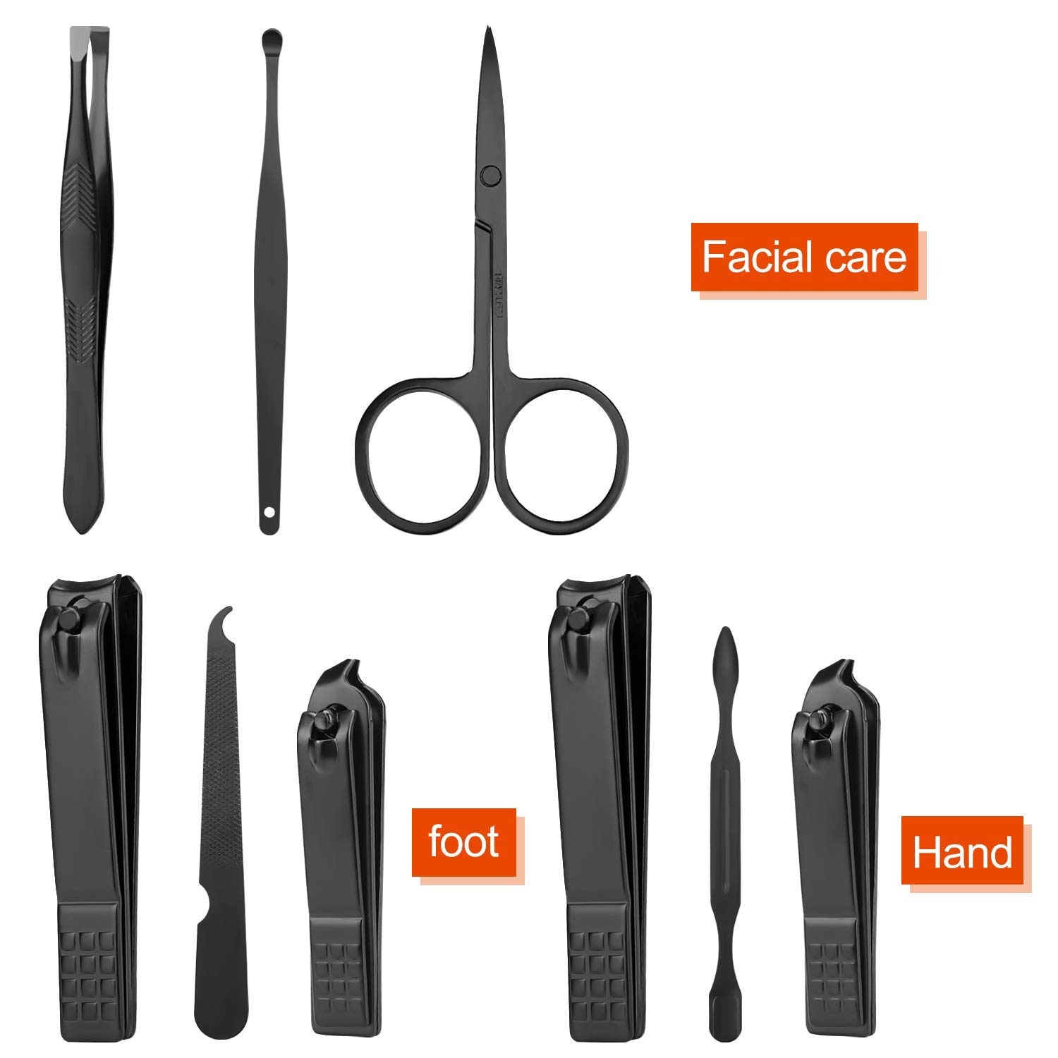 Set manichiura 7 piese, unghiere si clesti, negru cu interior rosu ...