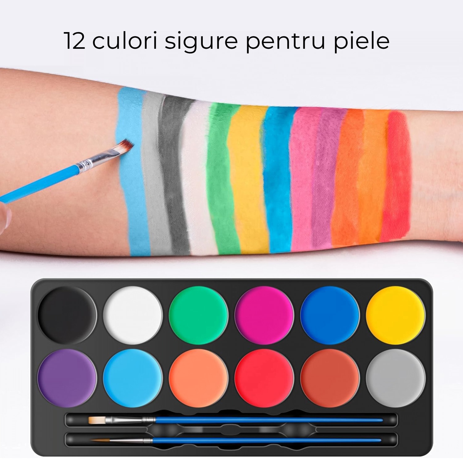 Set profesional pictura pe fata si corp, copii, 12 culori, vopsea pe ...