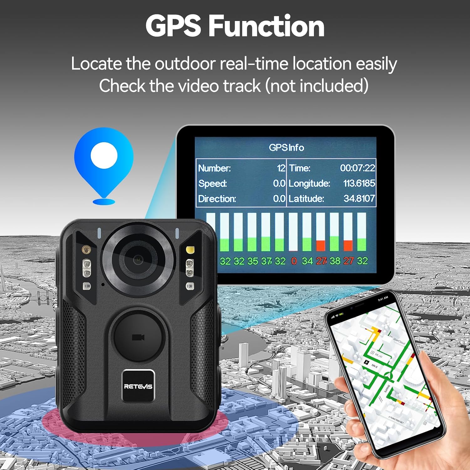 Camera video corporala, Bodycam 4K cu GPS, Nightvision, inregistrare in ...