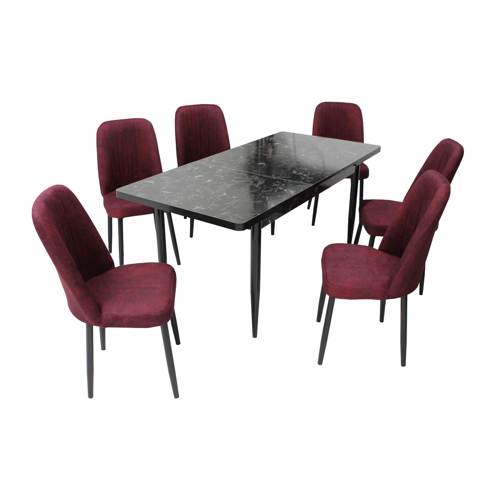 Set masa extensibila Aris Negru Marmorat cu 6 scaune Artemis ...