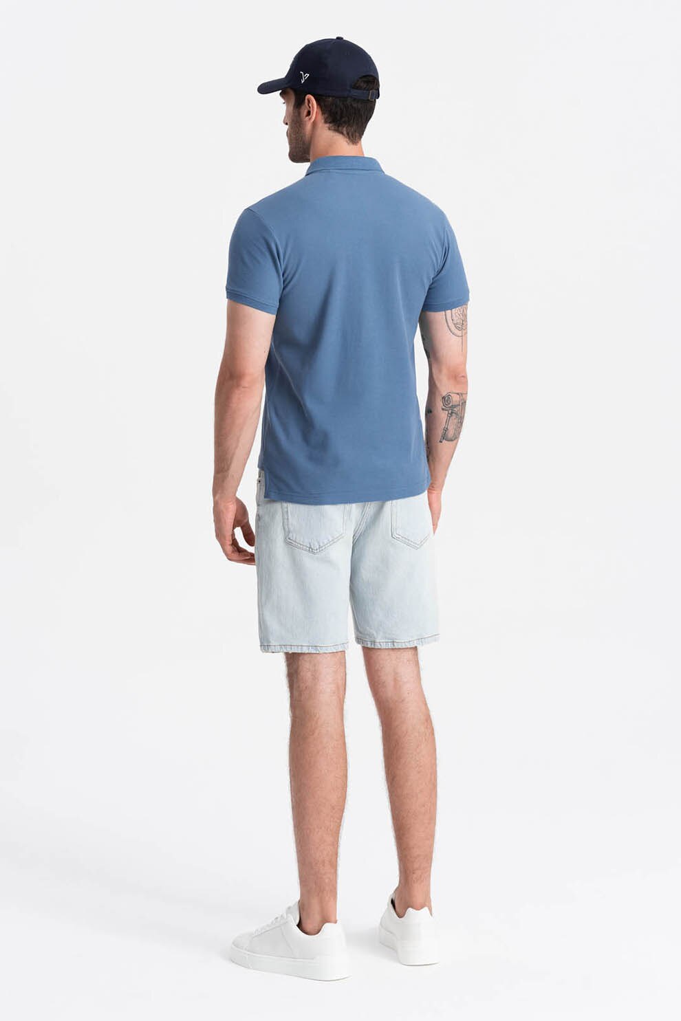 OMBRE, Tricou polo cu model uni, Albastru prafuit, M - eMAG.ro