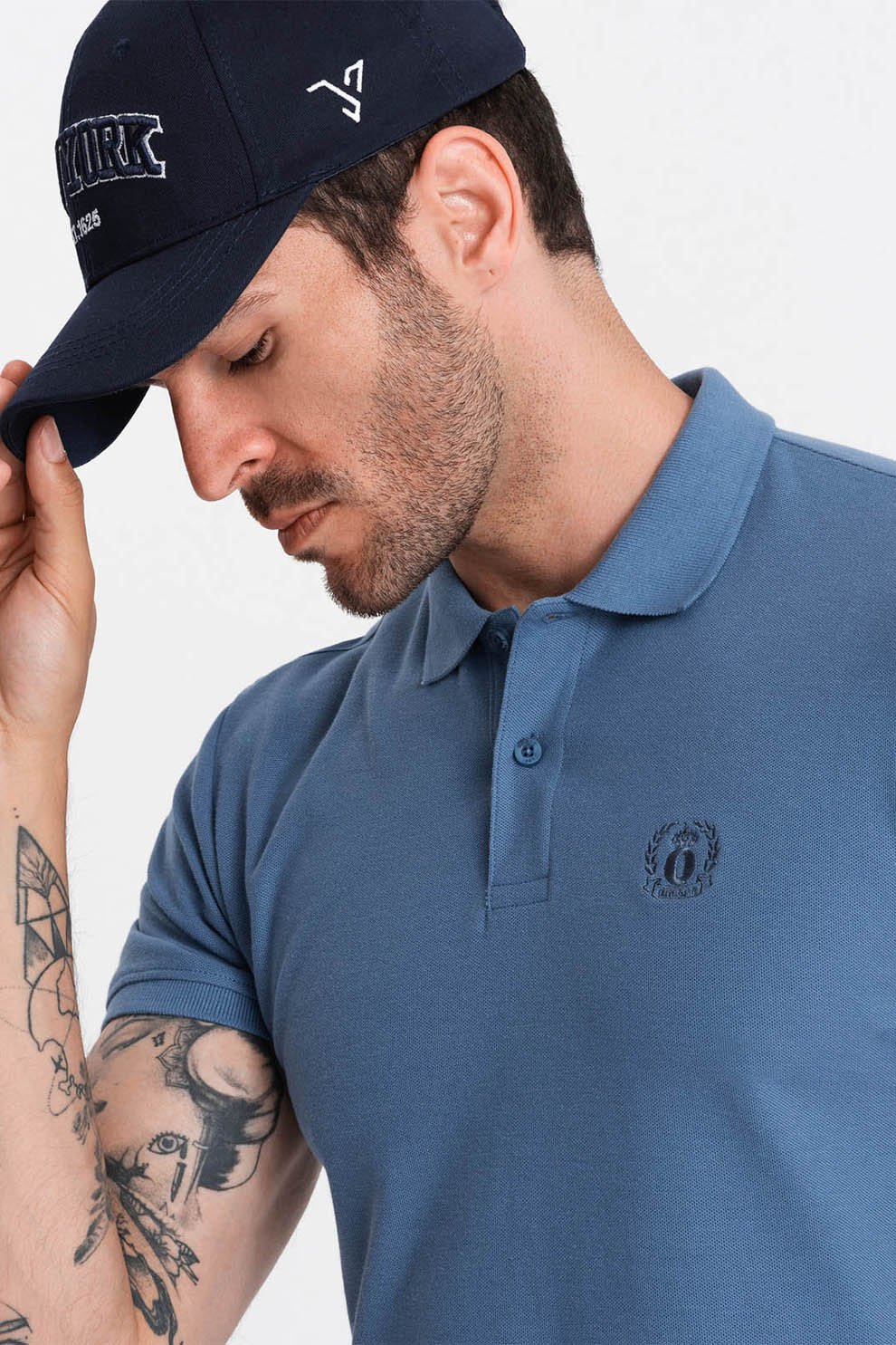 OMBRE, Tricou polo cu model uni, Albastru prafuit, M - eMAG.ro