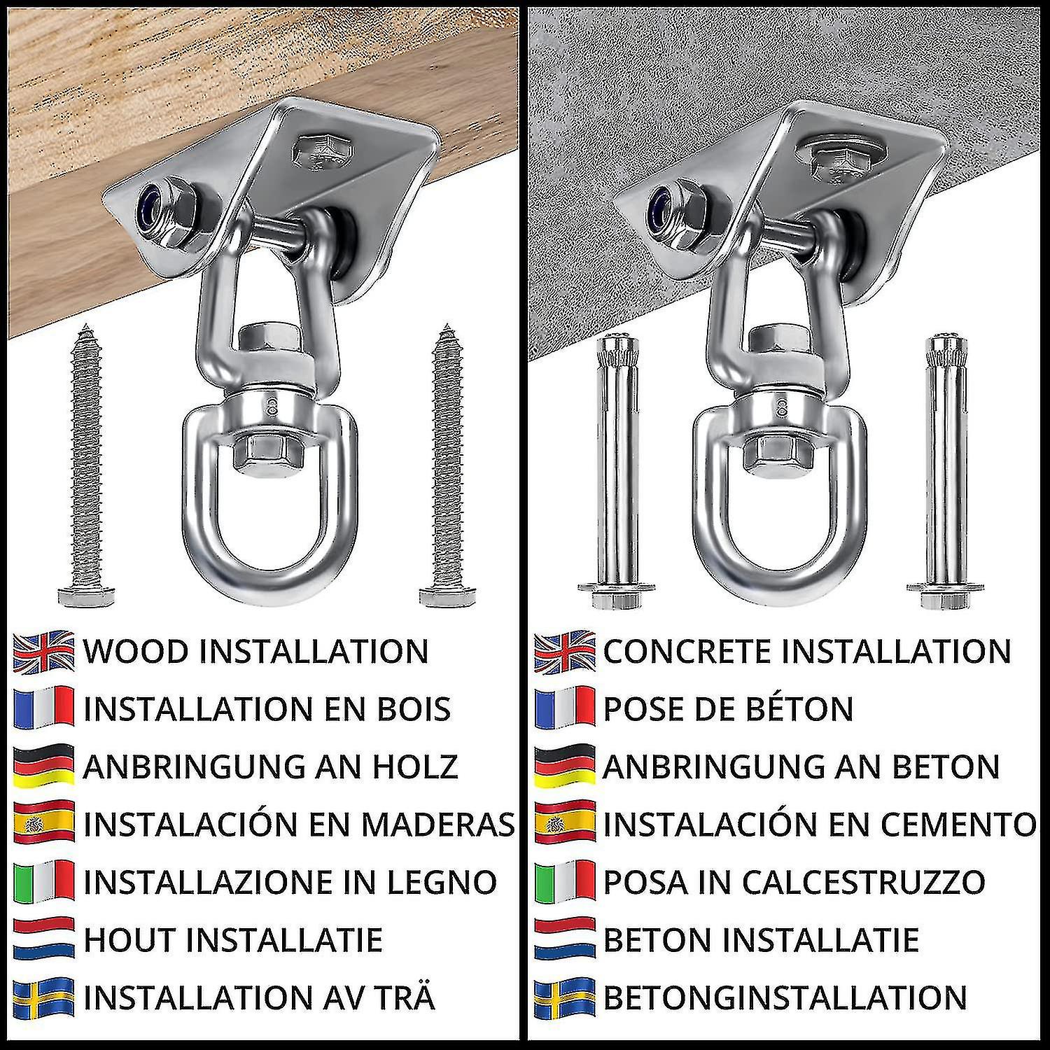 Rozsdamentes acél mennyezeti akasztó, 360°-ban forgatható, 400 kg ...