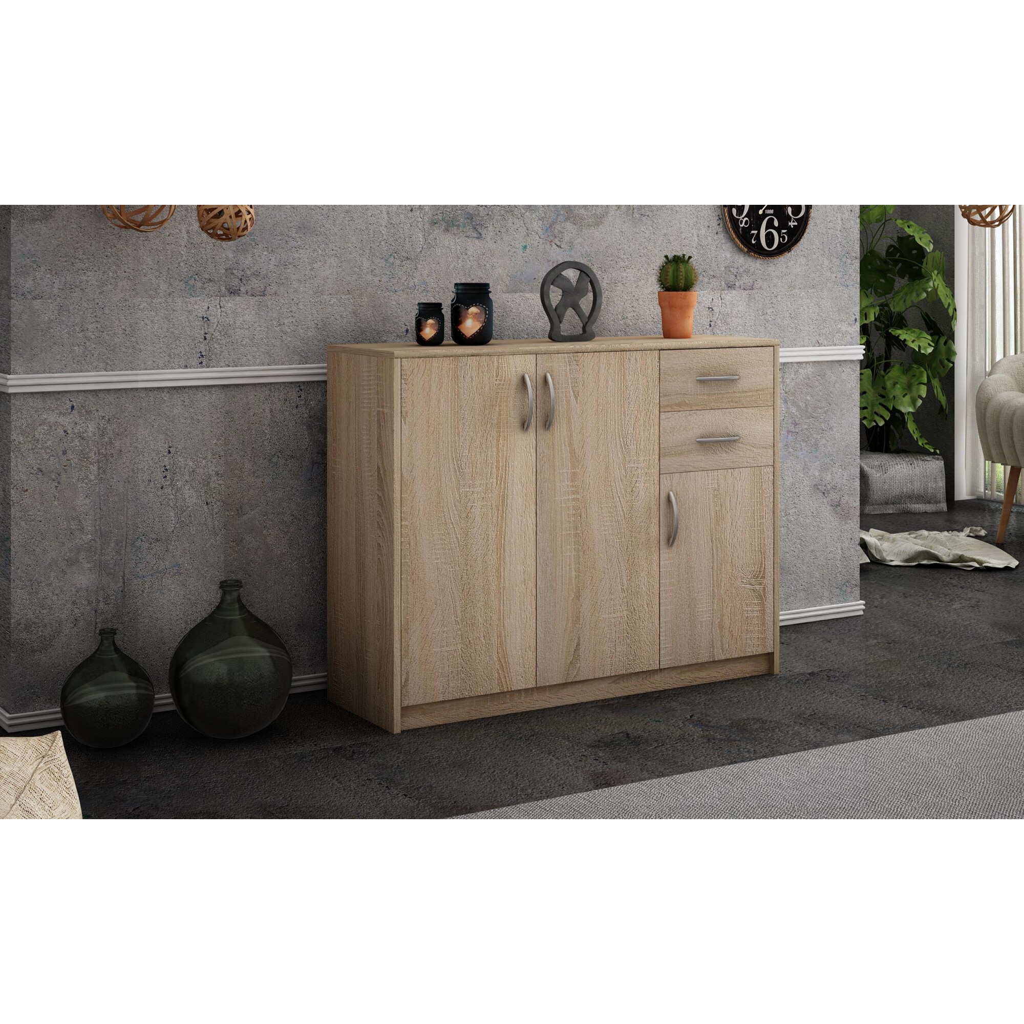 Comoda, Meble Bestseller, 23061236, 35x110x85 cm, 3 Usi, 2 Sertare, Mat ...