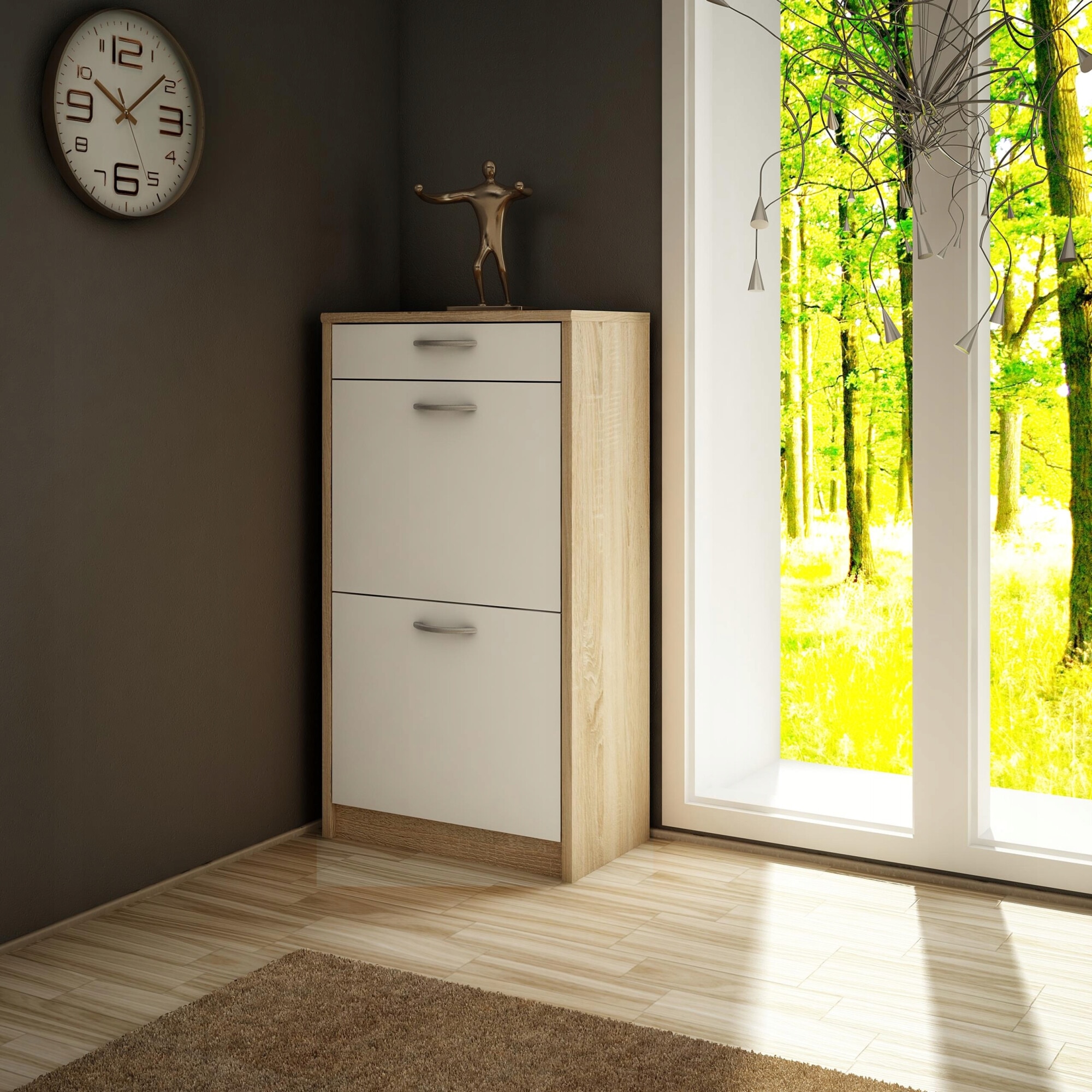 Pantofar, Meble Bestseller, 2D1SBIALYSONOMA, 50x28x92 cm, 2 Compartimente, PAL, Stejar sonoma ...