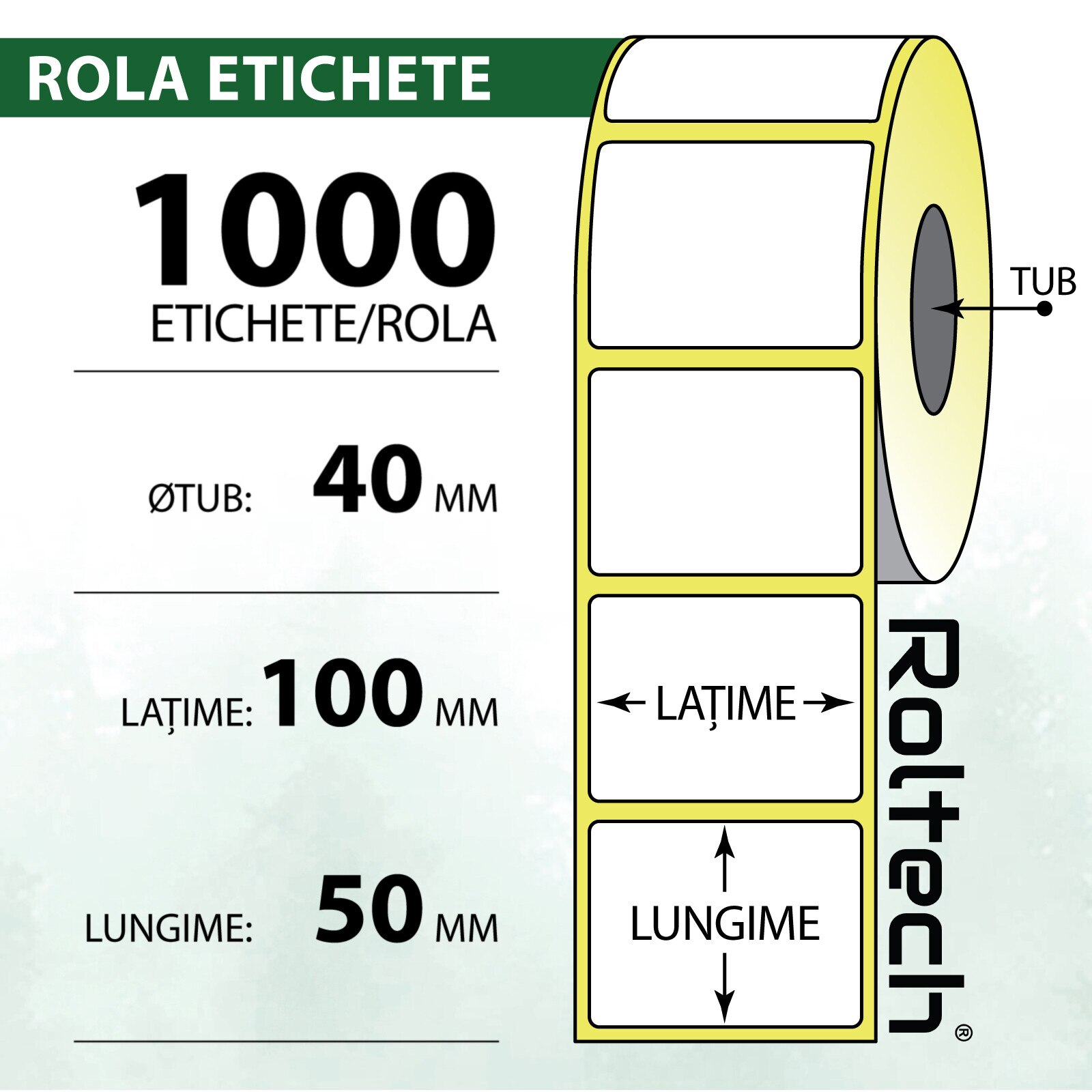 Etichete autoadezive termice ROLTECH®, 100 x 50 mm, 1000 etichete/rola - eMAG.ro
