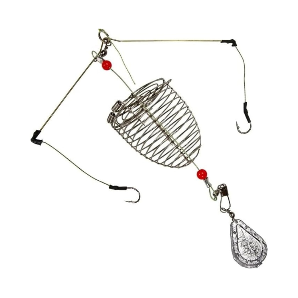 Montura pescuit cu 2 carlige, cosulet din metal si plumb de 30 grame ...