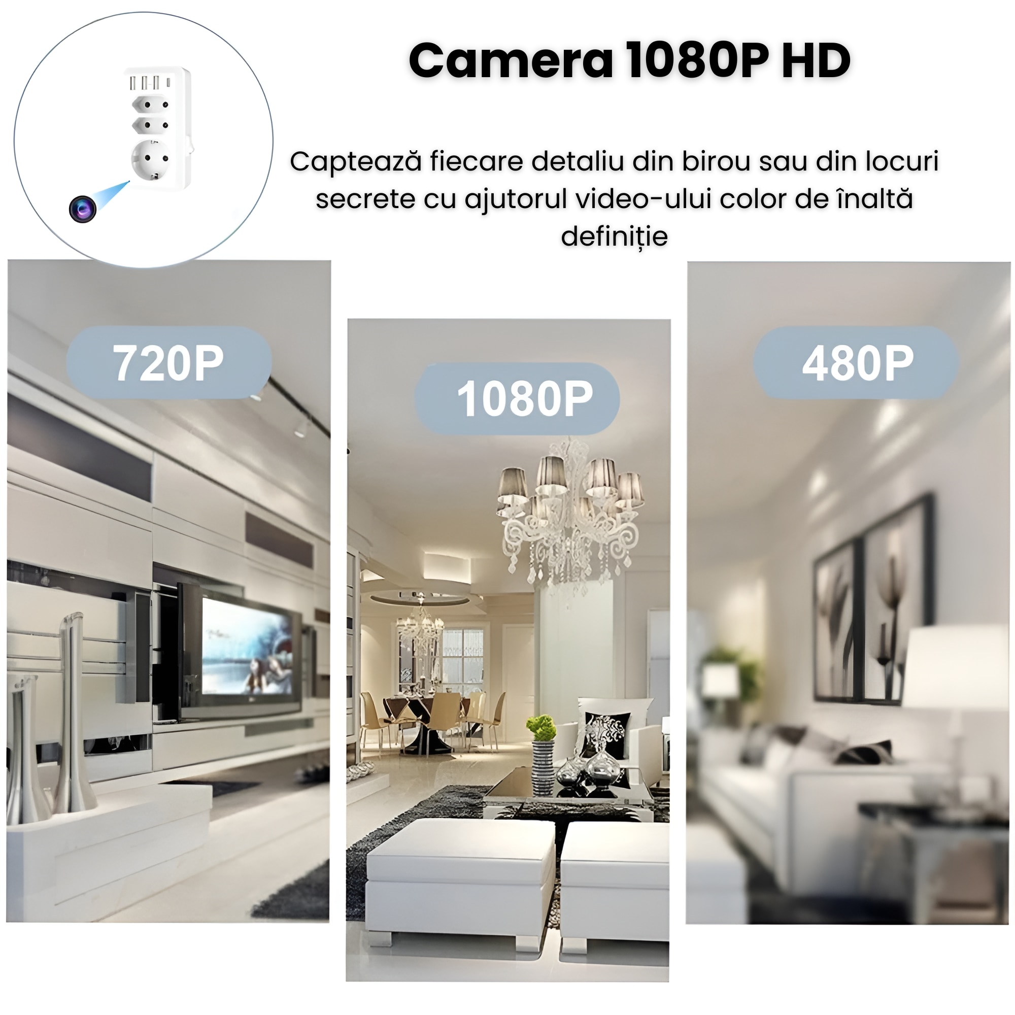 Adaptor Priza cu Camera Spion 64GB, Vala tech®️, Full HD 1080P ...
