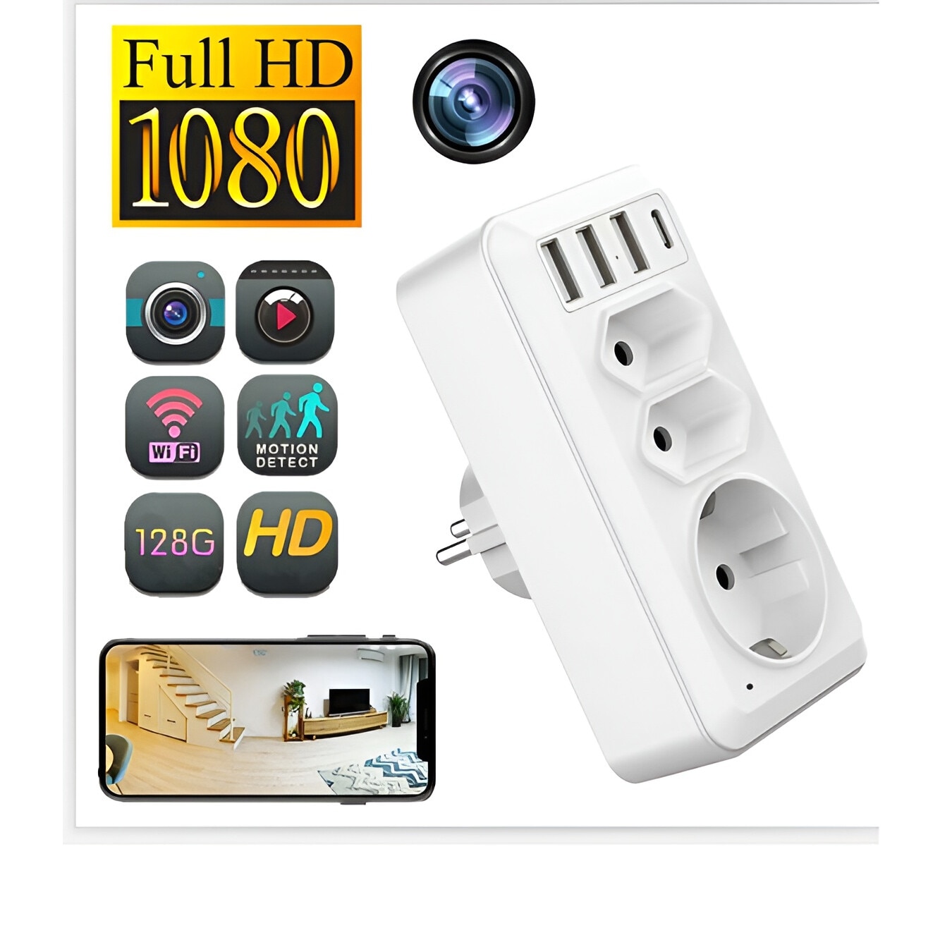 Adaptor Priza cu Camera Spion 64GB, Vala tech®️, Full HD 1080P ...