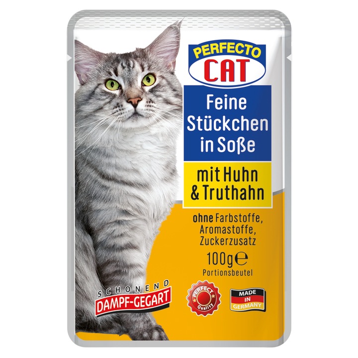 Hrana umeda pentru pisici Perfecto Cat, Pui si curcan, 20 x 100g - eMAG.ro