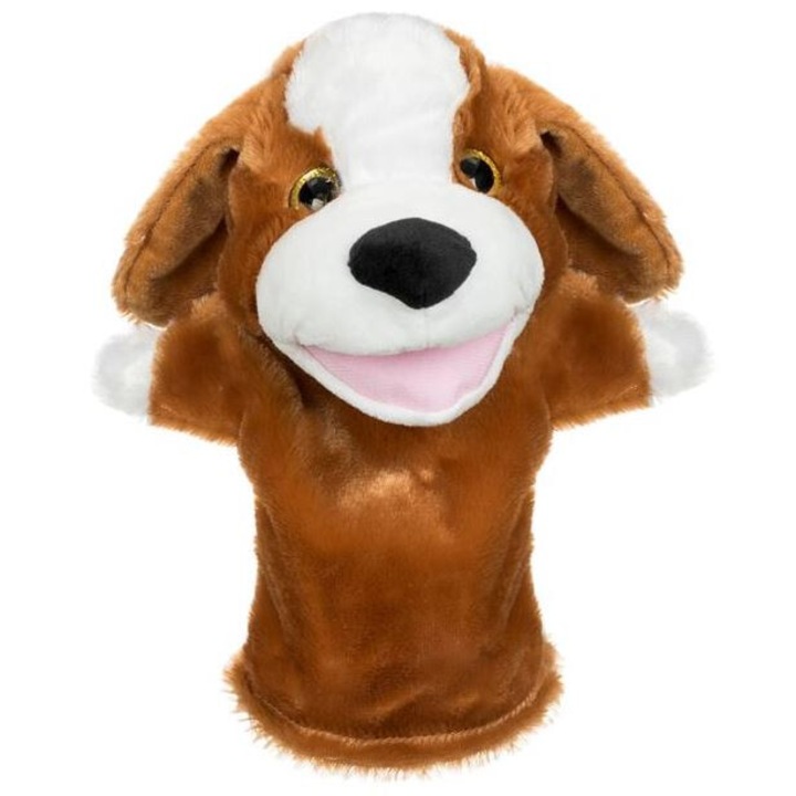 Marioneta din plus, Syamag, model catel, maro/alb, 28 cm - eMAG.ro