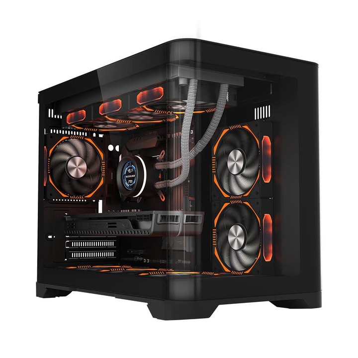 Carcasa 1stPLAYER® Gaming UV6, ARGB, Cube-Tower, Micro-ATX, fara sursa ...