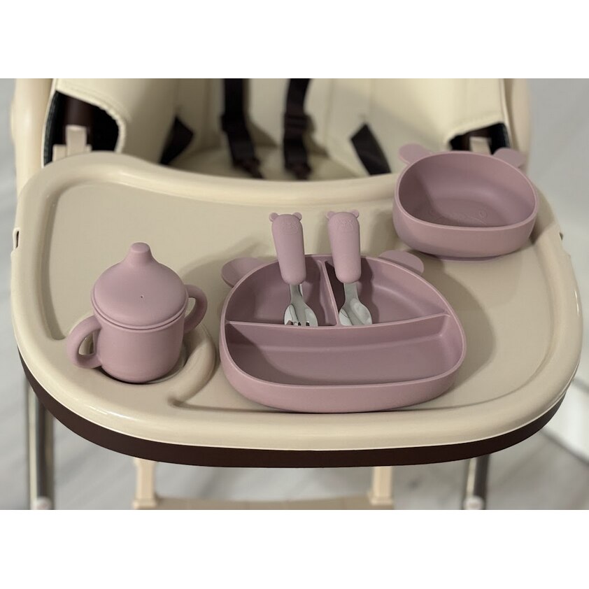 Set 5 piese hranire bebelusi si copii Mixbo, silicon, 6 luni +, lila ...