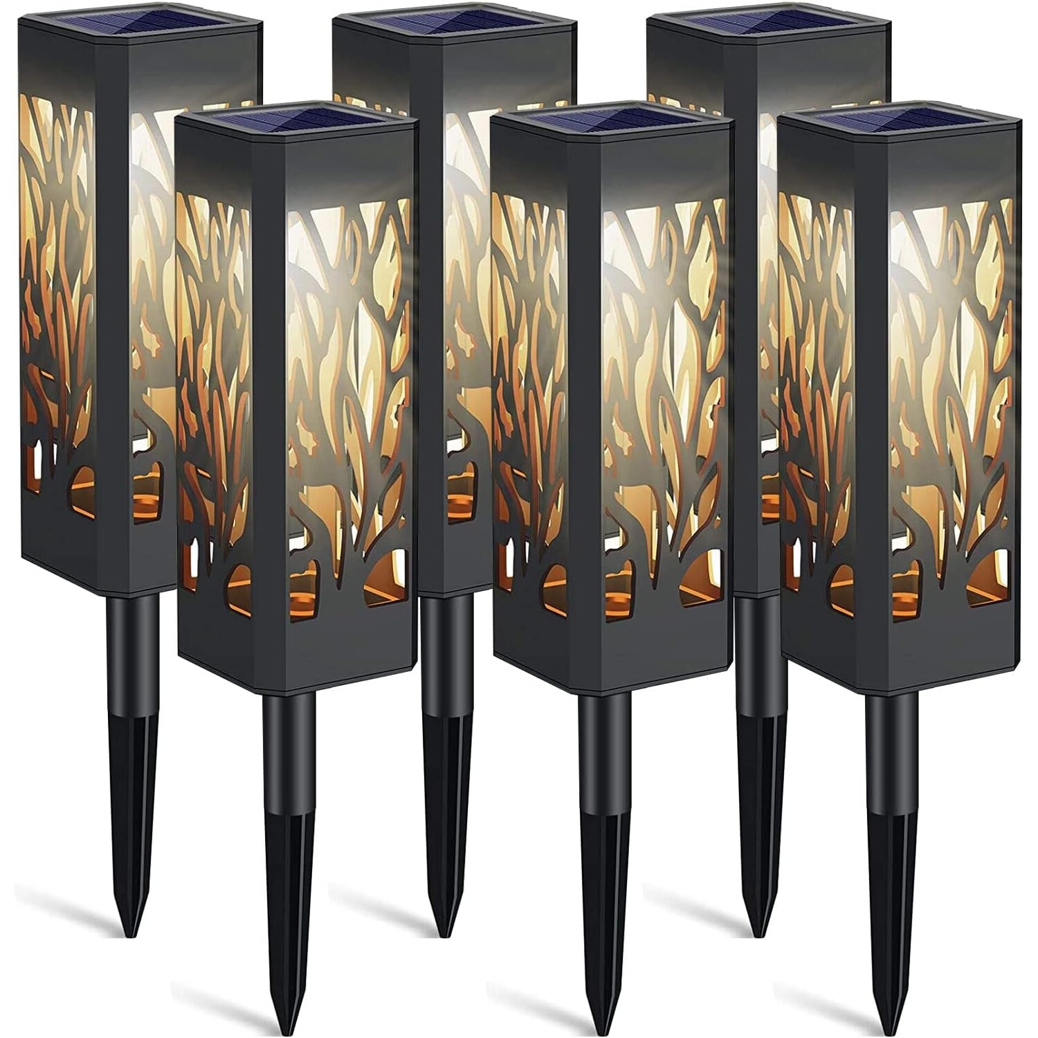 Set 6 lampi de gradina solare, LED, impermeabile, lumina calda, negru ...
