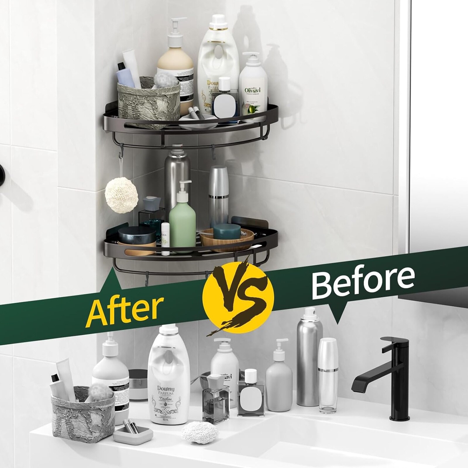 Raft de dus etajera colt pentru baie, Hggzeg, Set 2 bucati etajera de ...