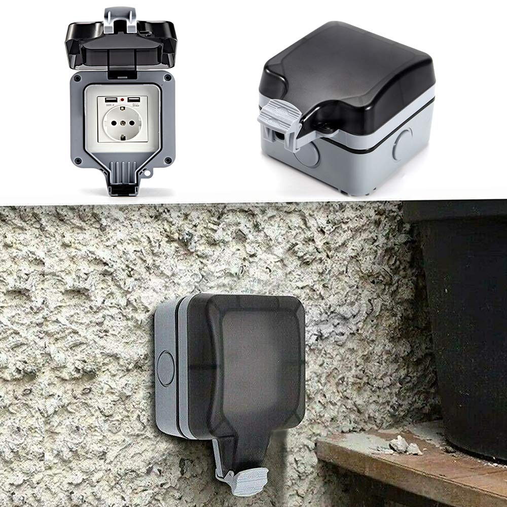 Priza electrica exterioara, ABS, 15A, 250V, IP66, Gri - eMAG.ro