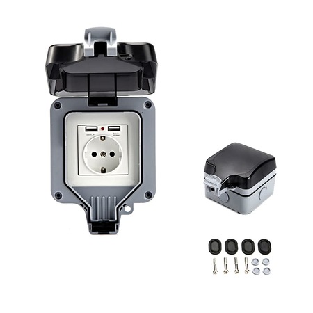 Priza electrica exterioara, ABS, 15A, 250V, IP66, Gri - eMAG.ro