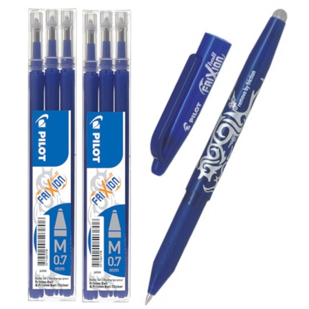 Set pix cu 6 rezerve, Pilot Frixion, 0.7mm, albastru - eMAG.ro
