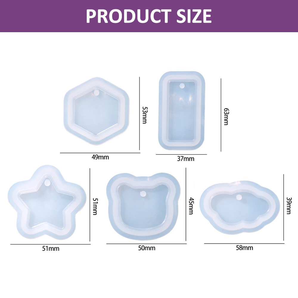 Set 5 matrite din silicon pentru pandantive rasina, alb, modele diverse ...