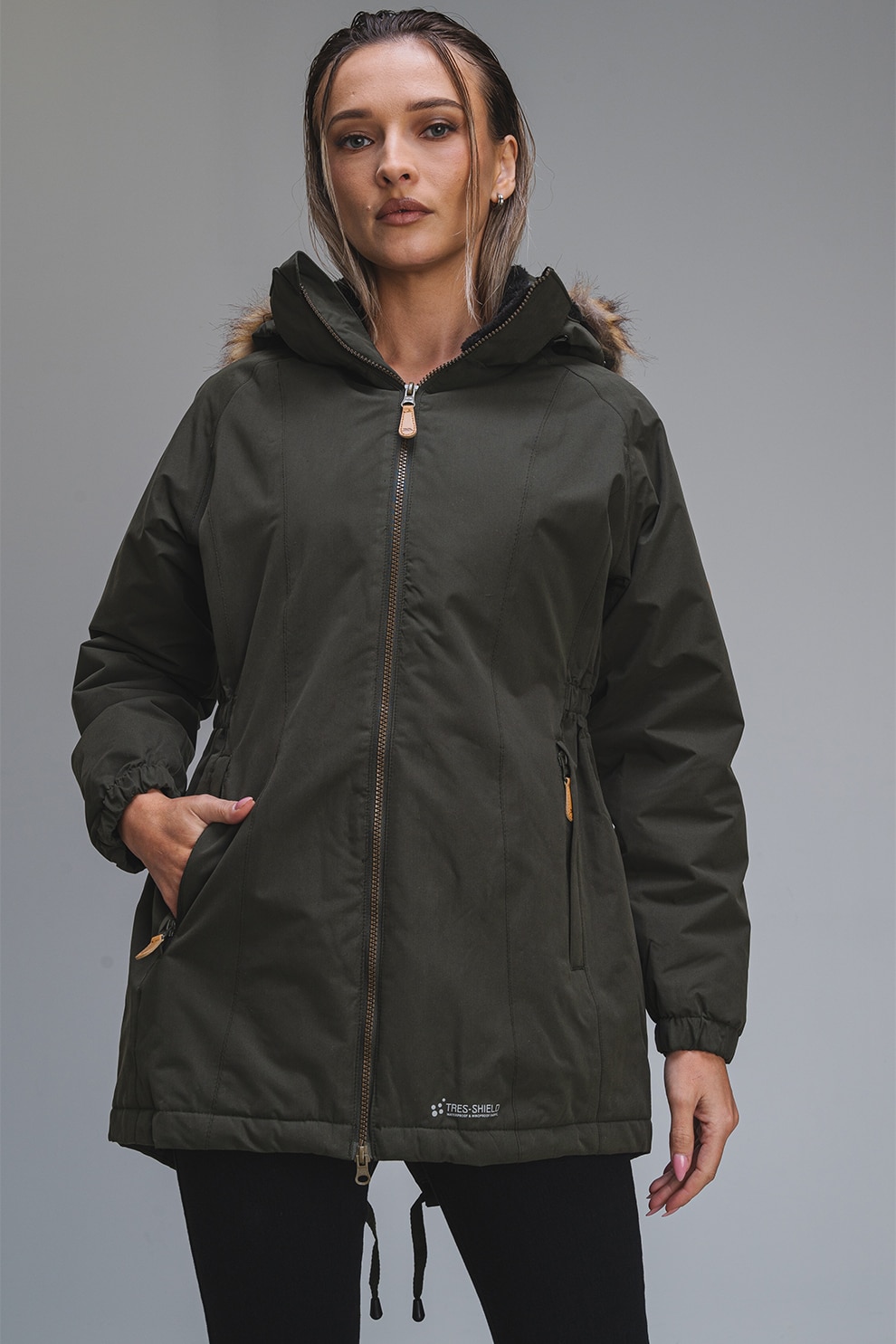 Trespass, Geaca parka impermeabila Celebrity, Negru, Verde marin, Camel ...