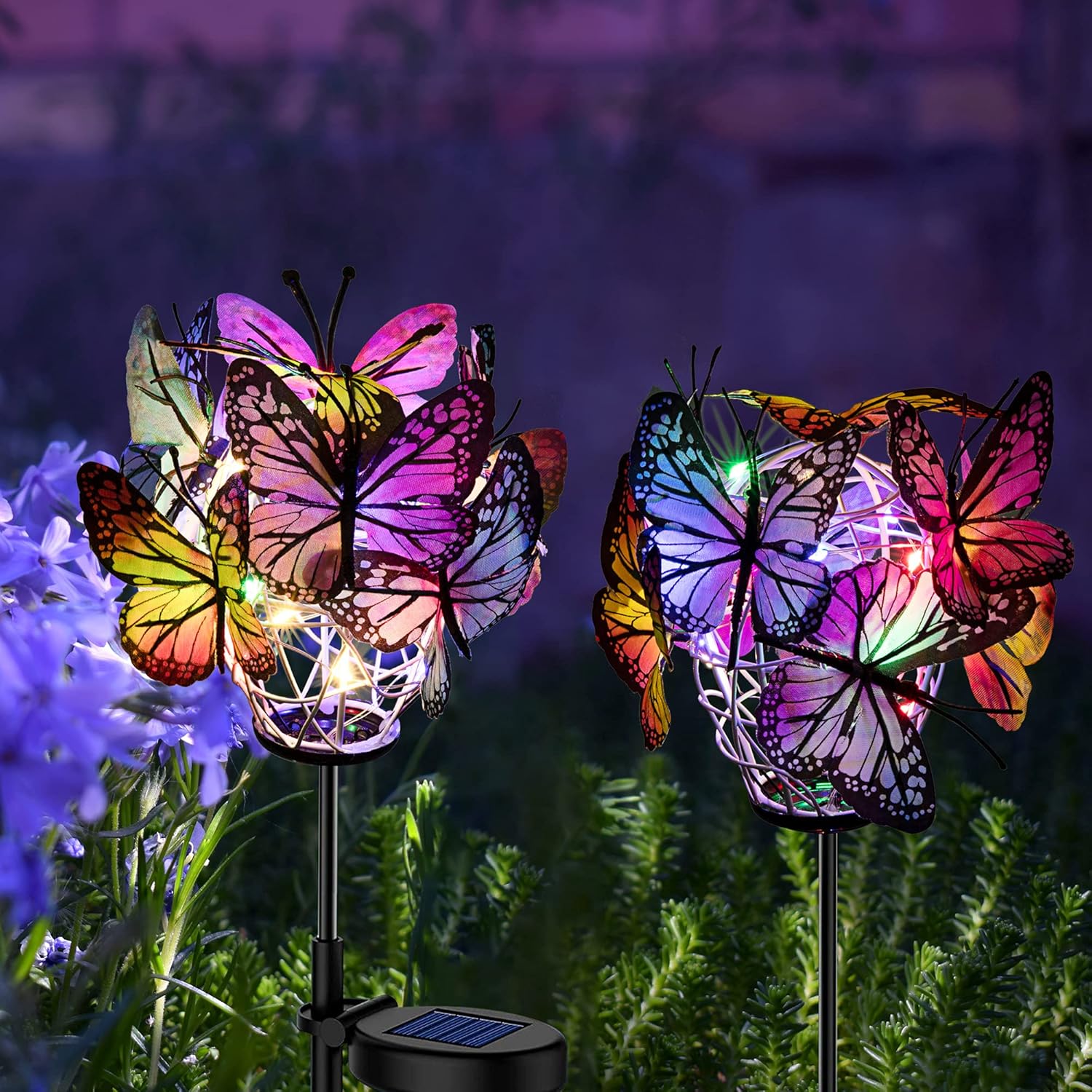 Lampi solare pentru gradina, set 2 buc, lumini LED multicolore, functie ...
