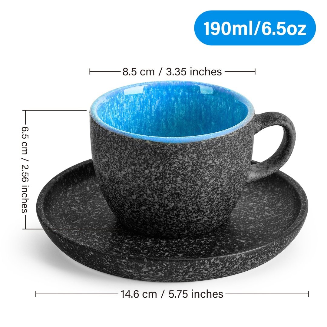Set 6 Cesti de cafea cu farfurie, colectia Las Palmitas, ceramica, multicolor, 190 ml - eMAG.ro