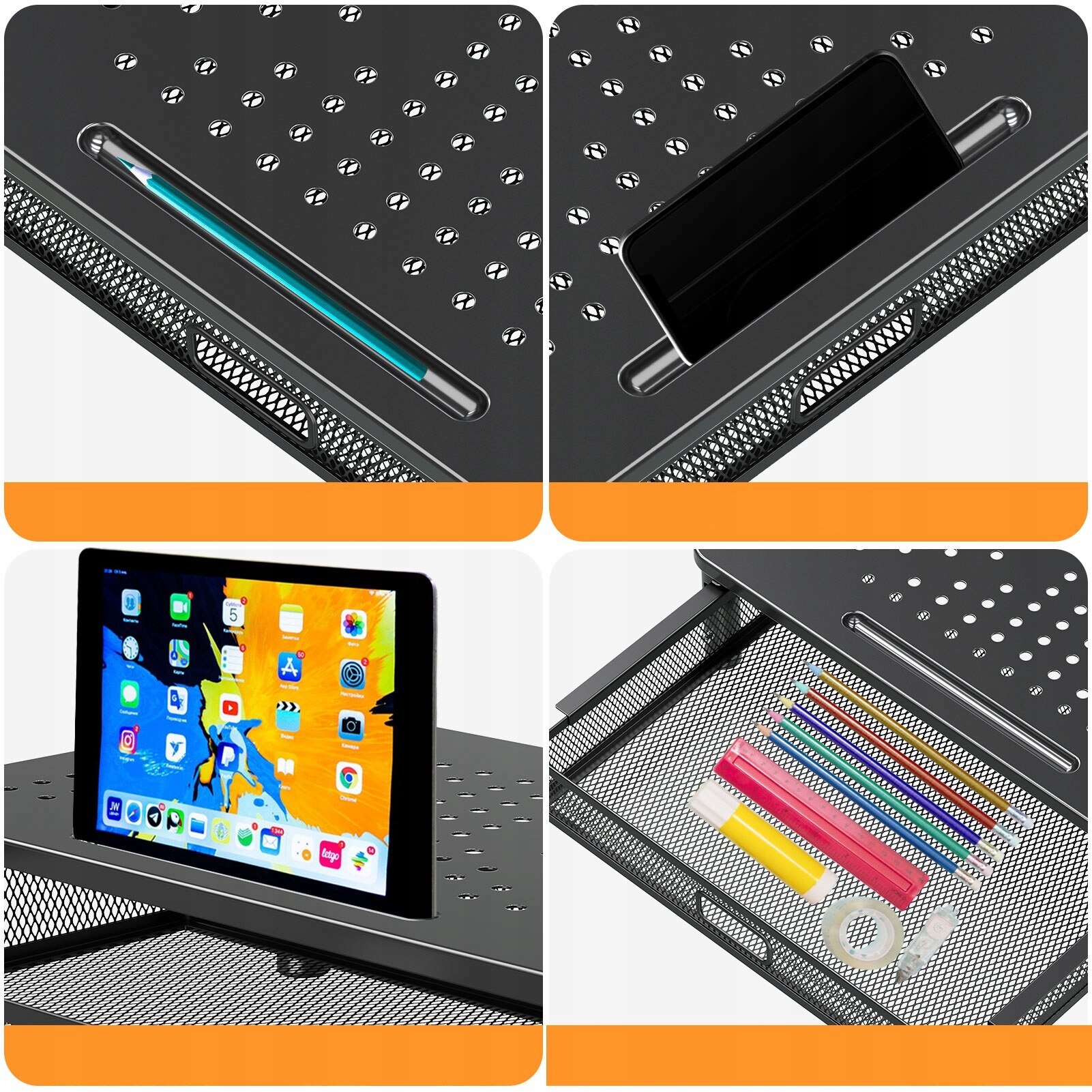 Stand cu sertar pentru monitor, Multimode, Reglabil, Perforat pentru ...