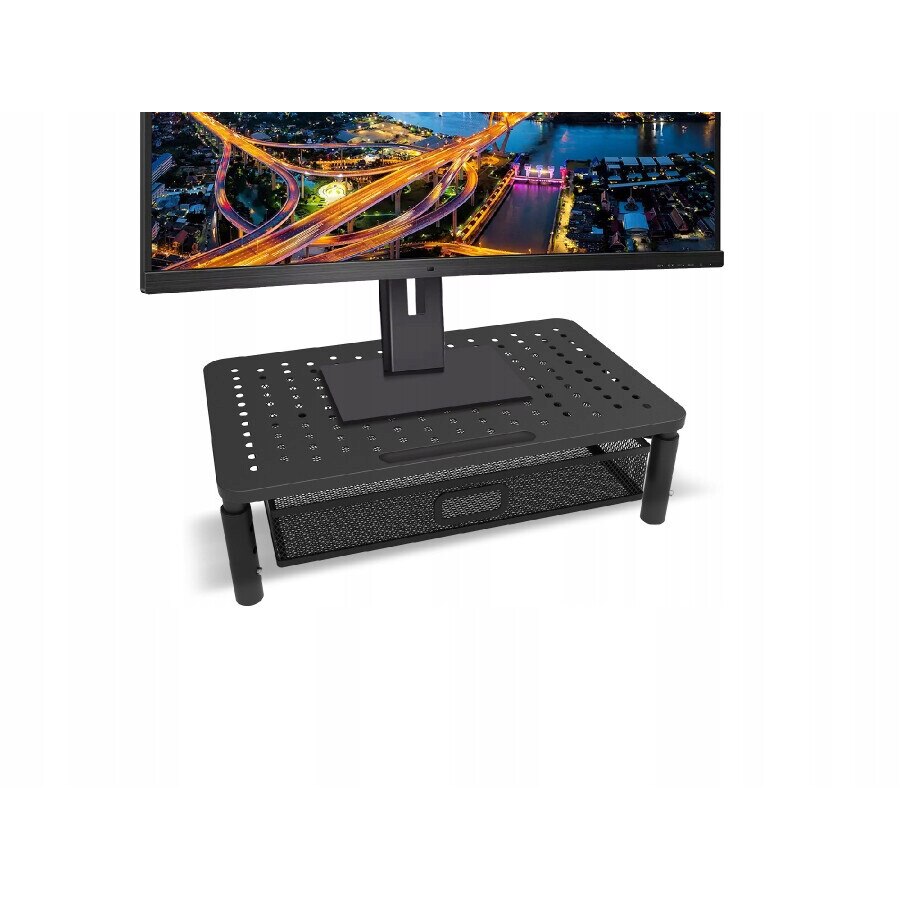 Stand cu sertar pentru monitor, Multimode, Reglabil, Perforat pentru ...
