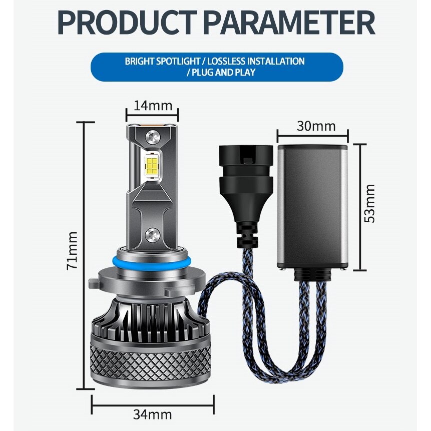 Set 2 Becuri LED Auto H7 EXCITAT® Premium, Luminozitate de 500%, Single 70w, 10000Lumeni, 6500K ...
